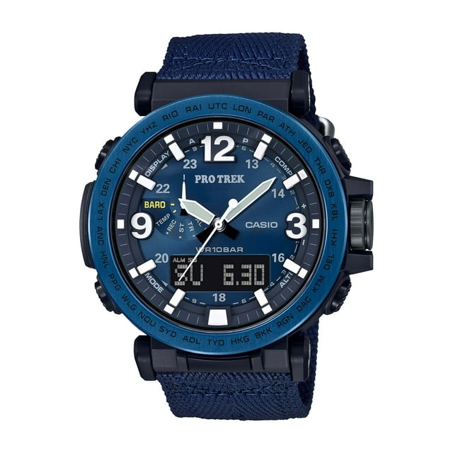 Casio Men's Pro Trek Solar Powered Triple Sensor Watch, Blue Nylon Strap - Walmart.com