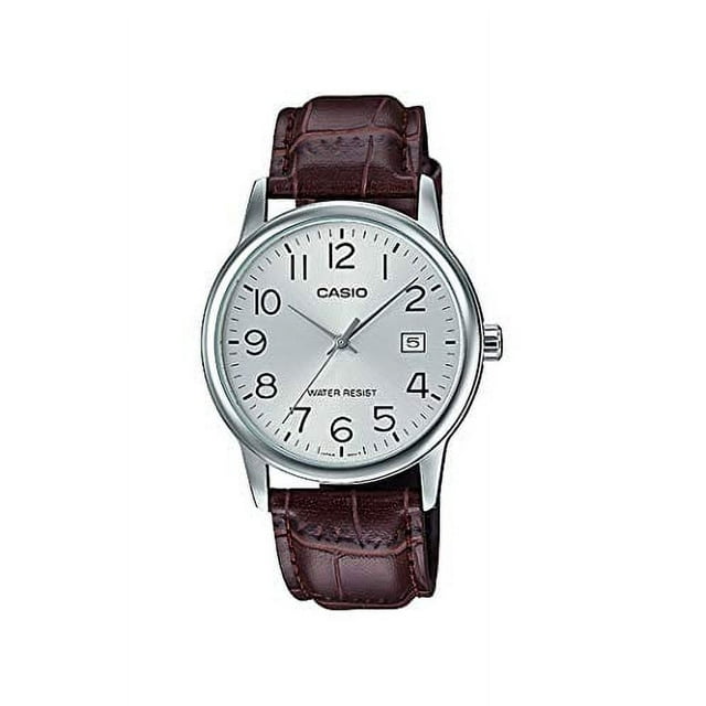 Casio Men's Standard Stainless Steel Brown Leather Band Silver Bezel ...