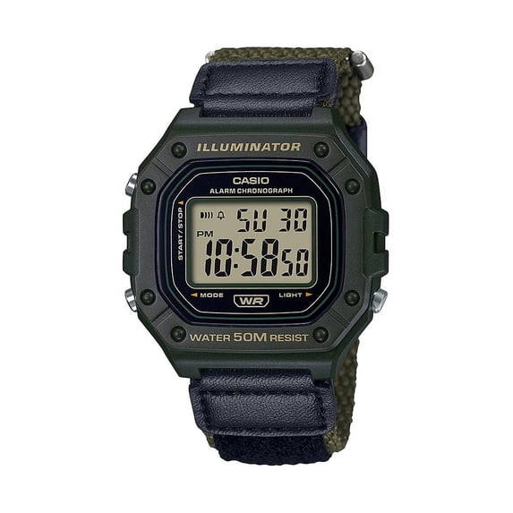 Casio Men's Digital Watch, Green Velcro Band, LED Backlight, Stopwatch ...