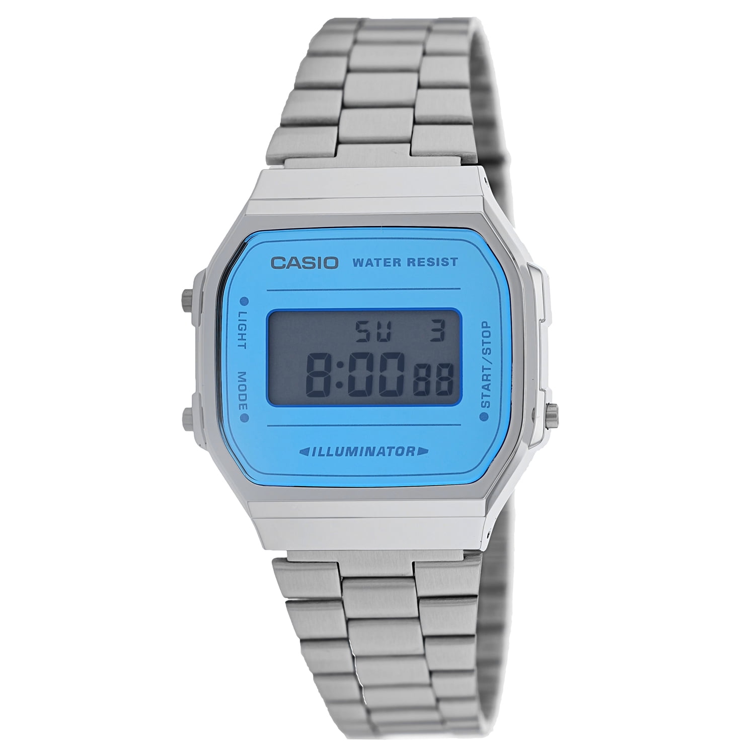Casio Vintage Retro Silver & Blue Water-Resistant Digital Watch A168WEM-2VT - Walmart.com