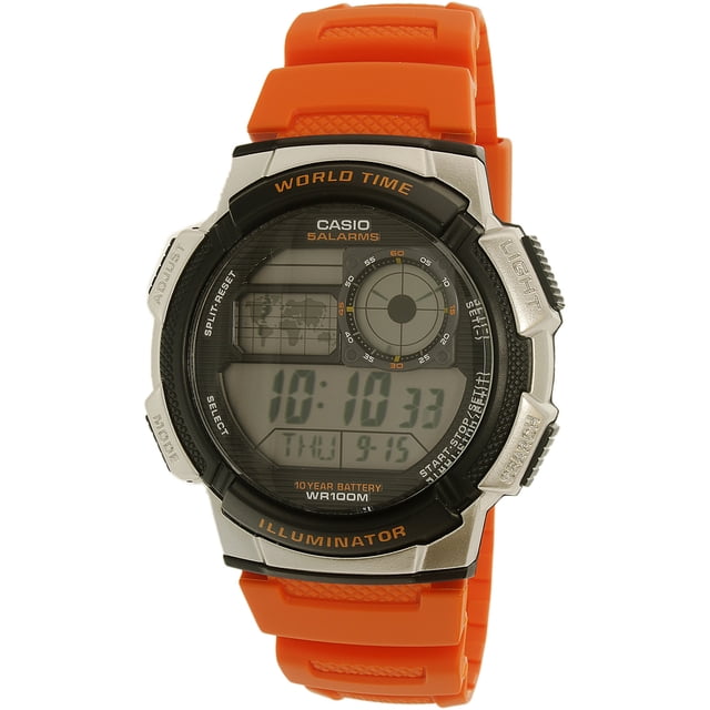 Casio Men's World Time Digital Sport Watch, Orange/Black AE1000W-4BV ...