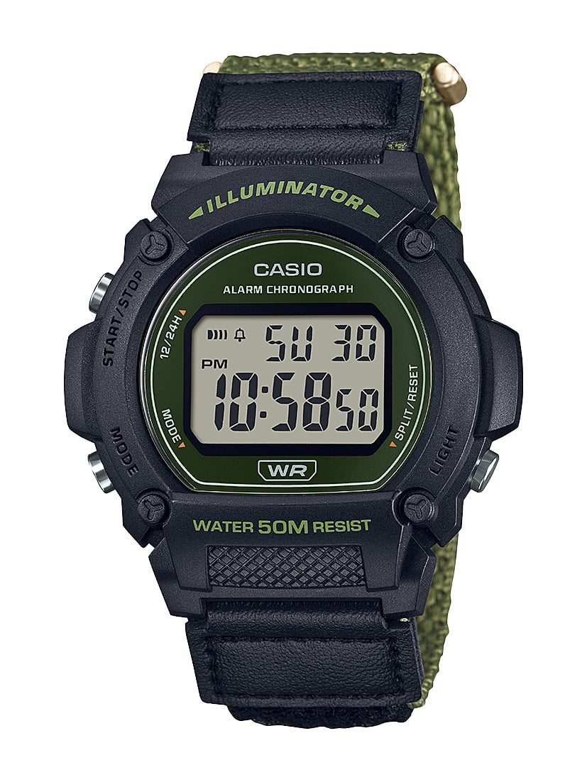 Casio Digital Outdoorsy Wristwatch Green Cloth Band with LED Backlight ...