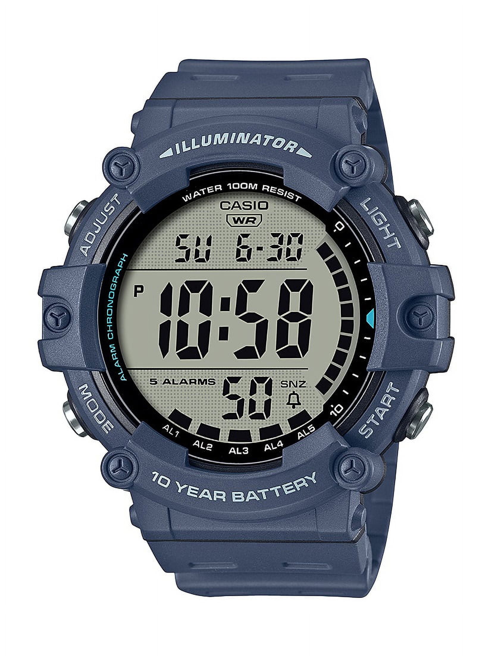 Casio Men's Large LCD Heavy Duty Digital Wristwatch Navy with 10-Year ...
