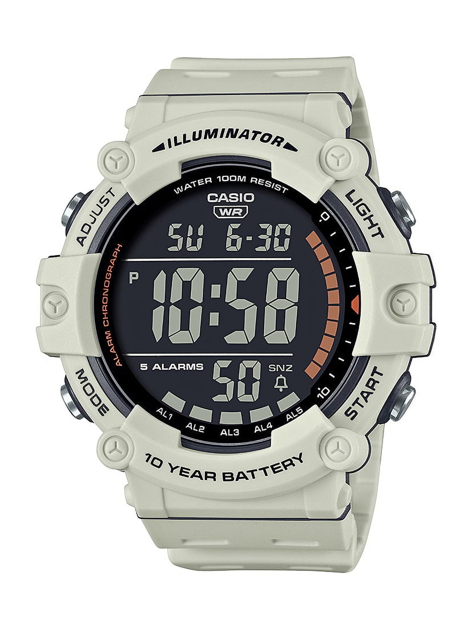 Casio Men's Large LCD Heavy Duty Digital Wristwatch White, 100m Water ...
