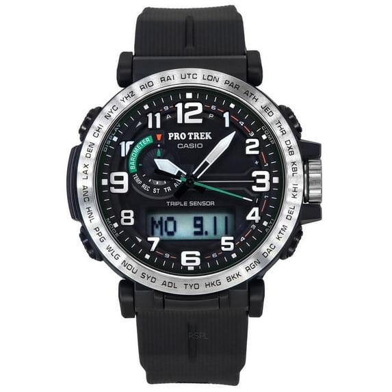 Casio Pro Trek Men's Triple Sensor Watch, Black Dial, Solar Powered ...