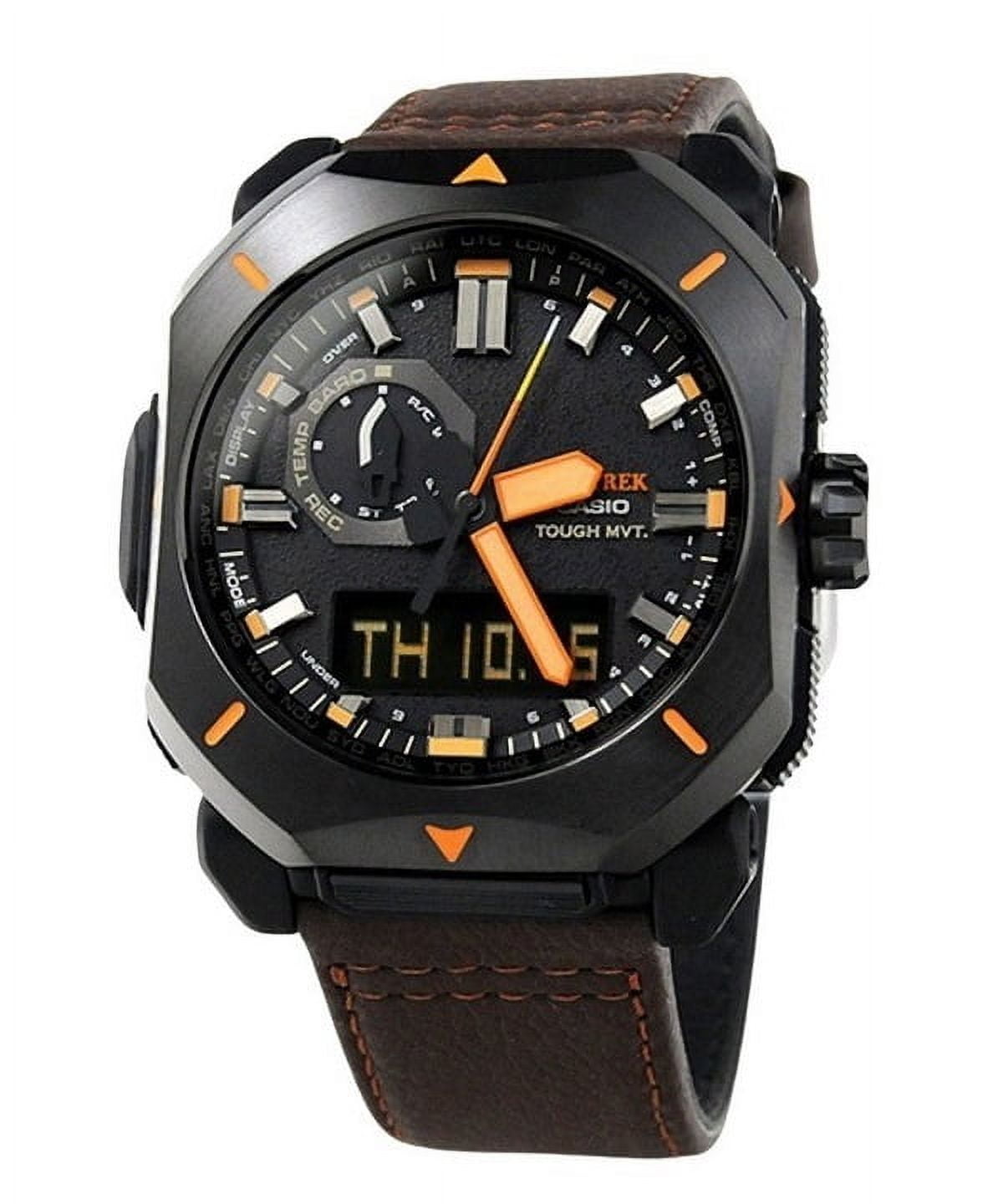 Casio ProTrek Analog Digital Brown Leather Strap Grey Dial Tough Solar ...
