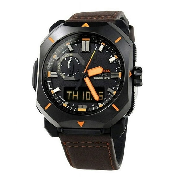 Casio ProTrek Analog Digital Brown Leather Strap Grey Dial Tough Solar ...