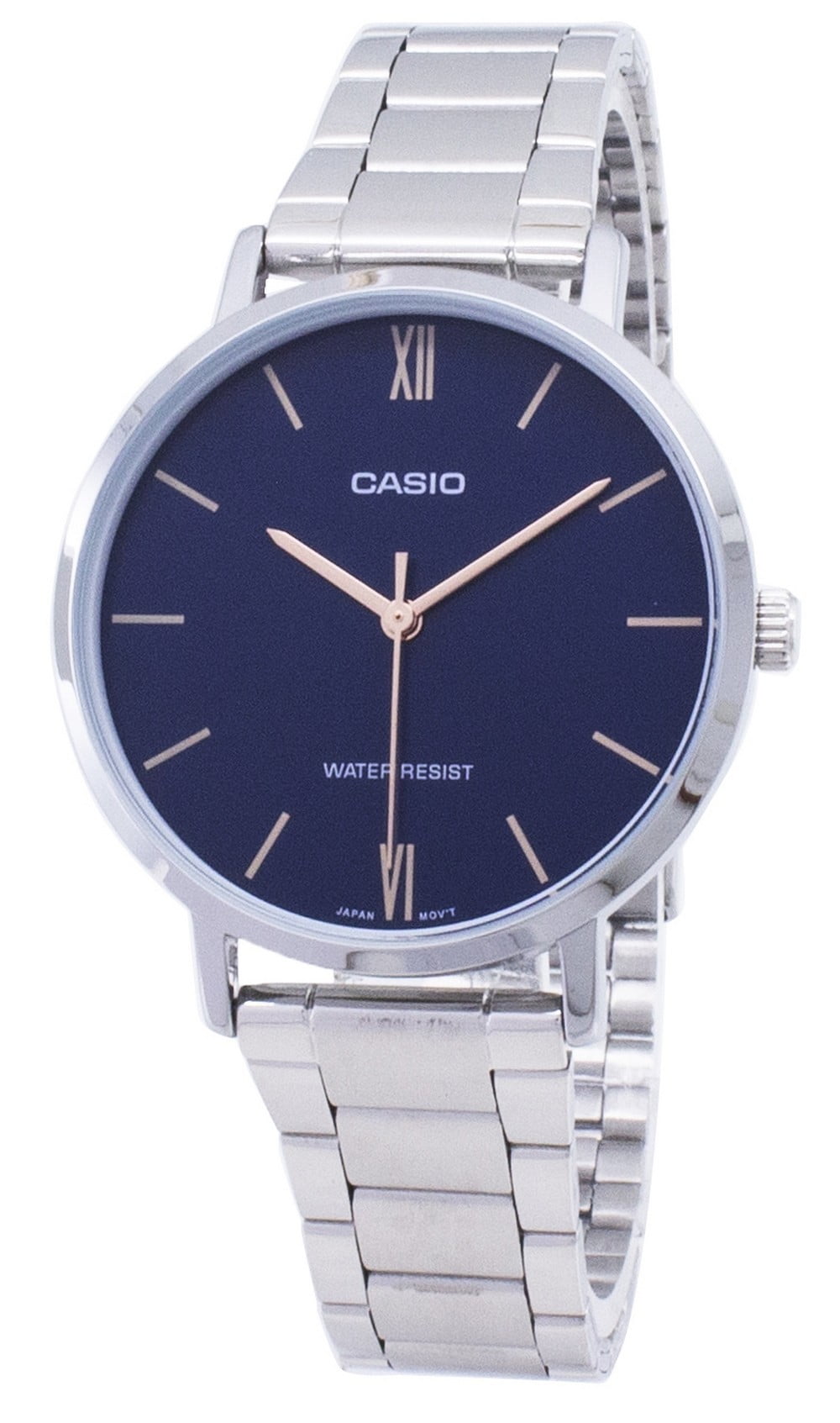 Casio Women’s Silver Stainless Steel Analog Watch with Blue Dial - LTP ...