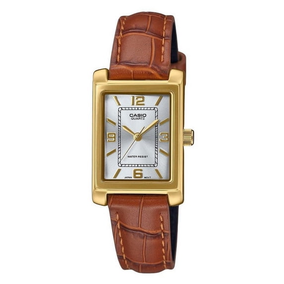 Casio Women's Silver Dial Analog Watch Brown Leather Band - LTP-1234GLL ...