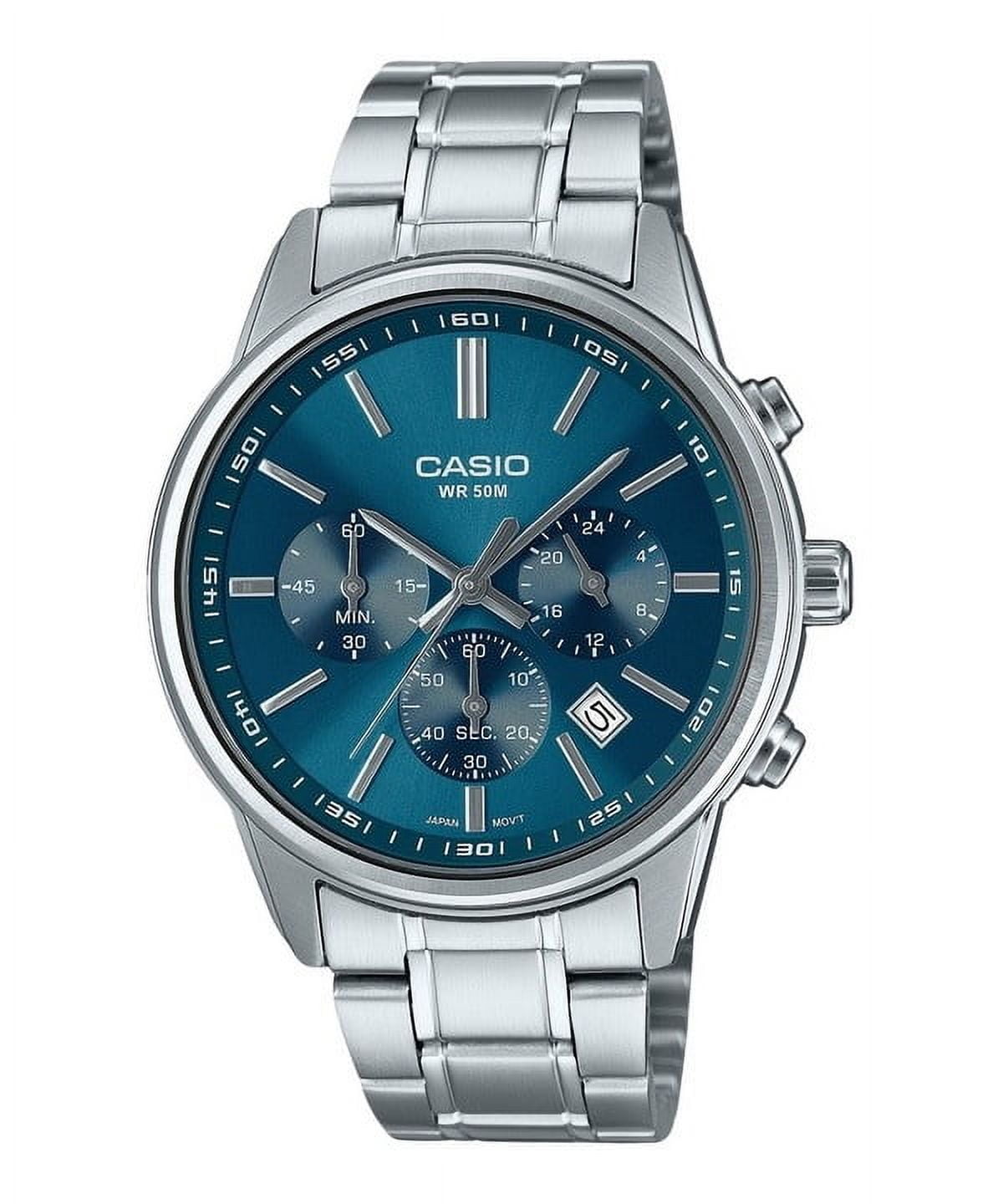 Casio Standard Analog Chronograph Stainless Steel Blue Dial Quartz MTP ...