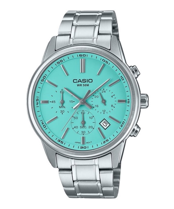Casio Standard Analog Chronograph Stainless Steel Turquoise Dial Quartz ...