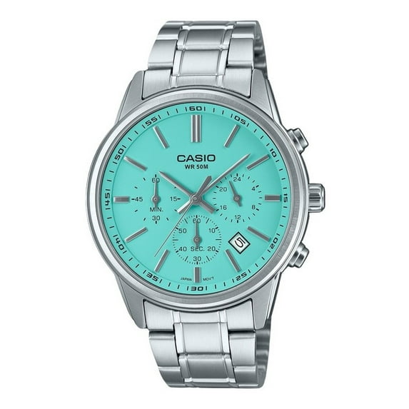 Casio Standard Analog Chronograph Stainless Steel Turquoise Dial Quartz ...