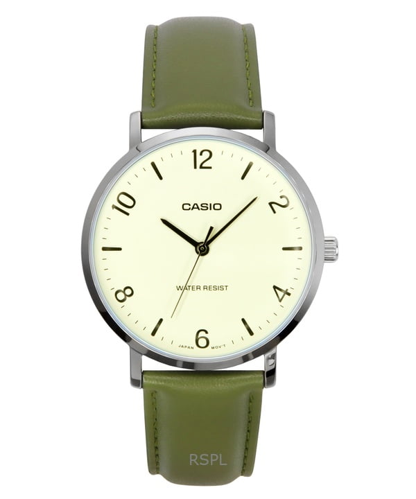 Casio Standard Analog Green Leather Strap White Dial Quartz MTP-VT03L ...