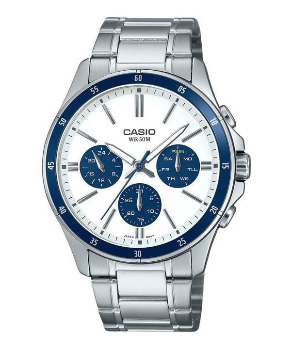 Casio Standard Analog Ion Plated Stainless Steel White Dial Quartz MTP ...