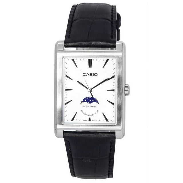 Casio Standard Analog Leather Strap Moon Phase Silver Dial Quartz MTP ...