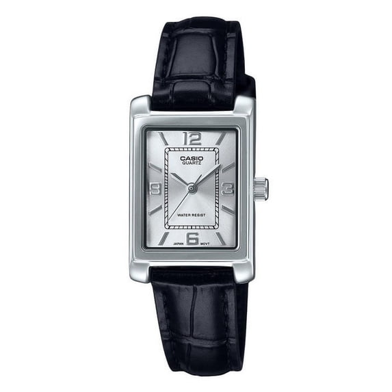 Casio Women's Silver Dial Analog Watch Black Leather Band - LTP-1234LL ...