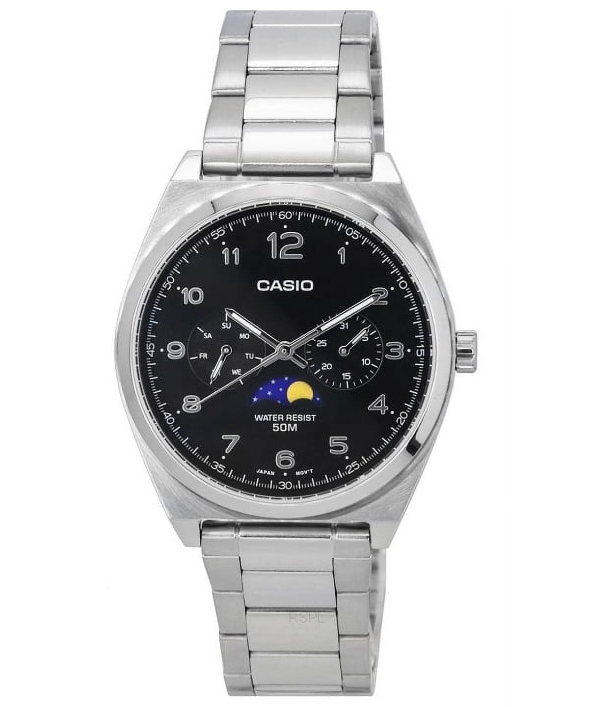 Casio Men's Standard Analog Moon Phase Watch with Stainless Steel ...