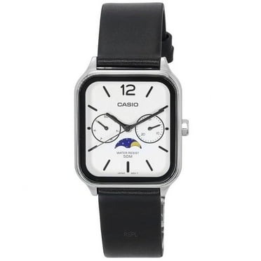 Casio Standard Analog Moon Phase Stainless Steel Black Dial Quartz MTP ...