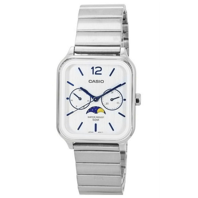 Casio Men's Analog Moon Phase Silver Dial Quartz Watch MTP-M305D-7A ...