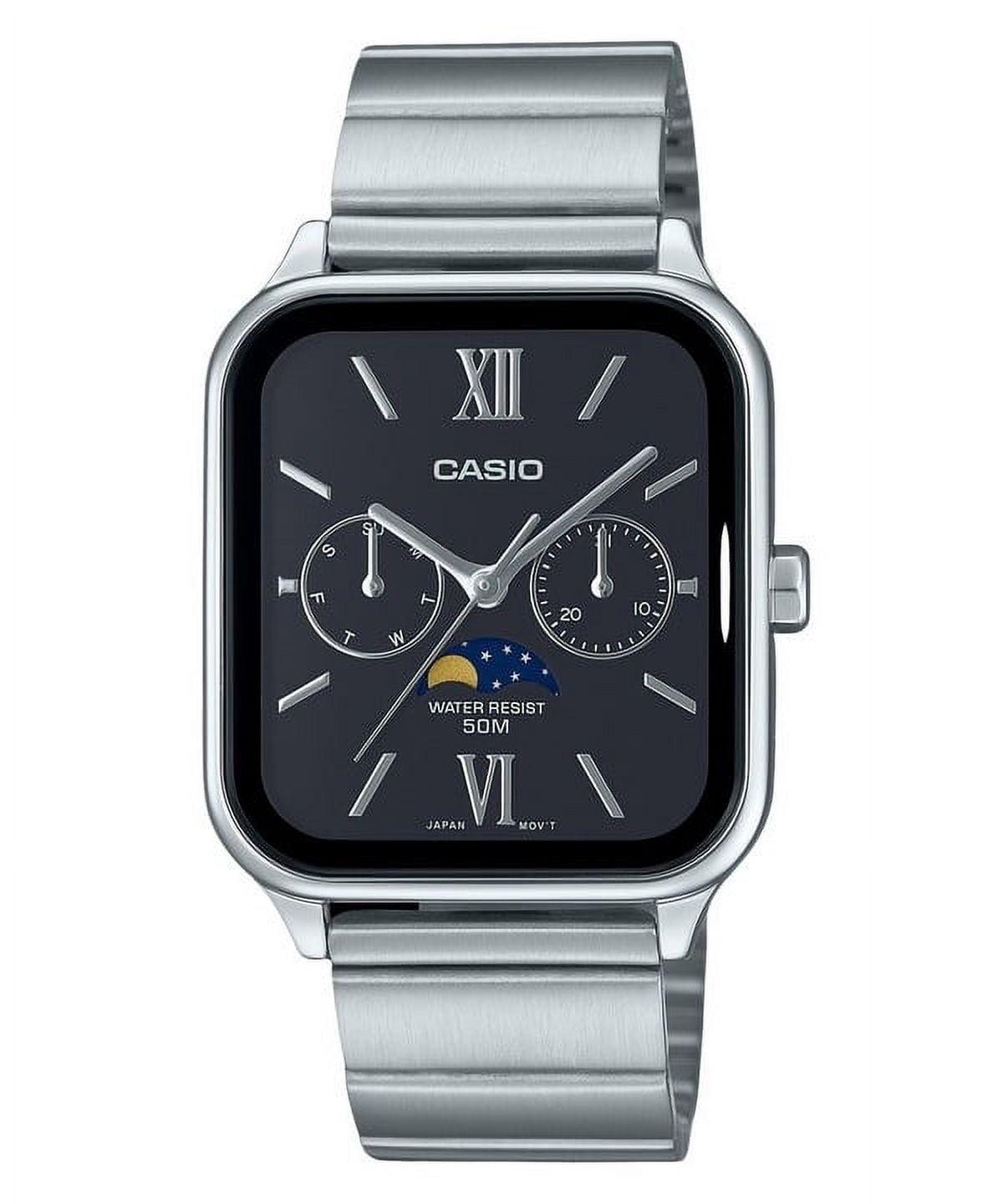 Casio Standard Analog Moon Phase Stainless Steel Black Dial Quartz MTP ...