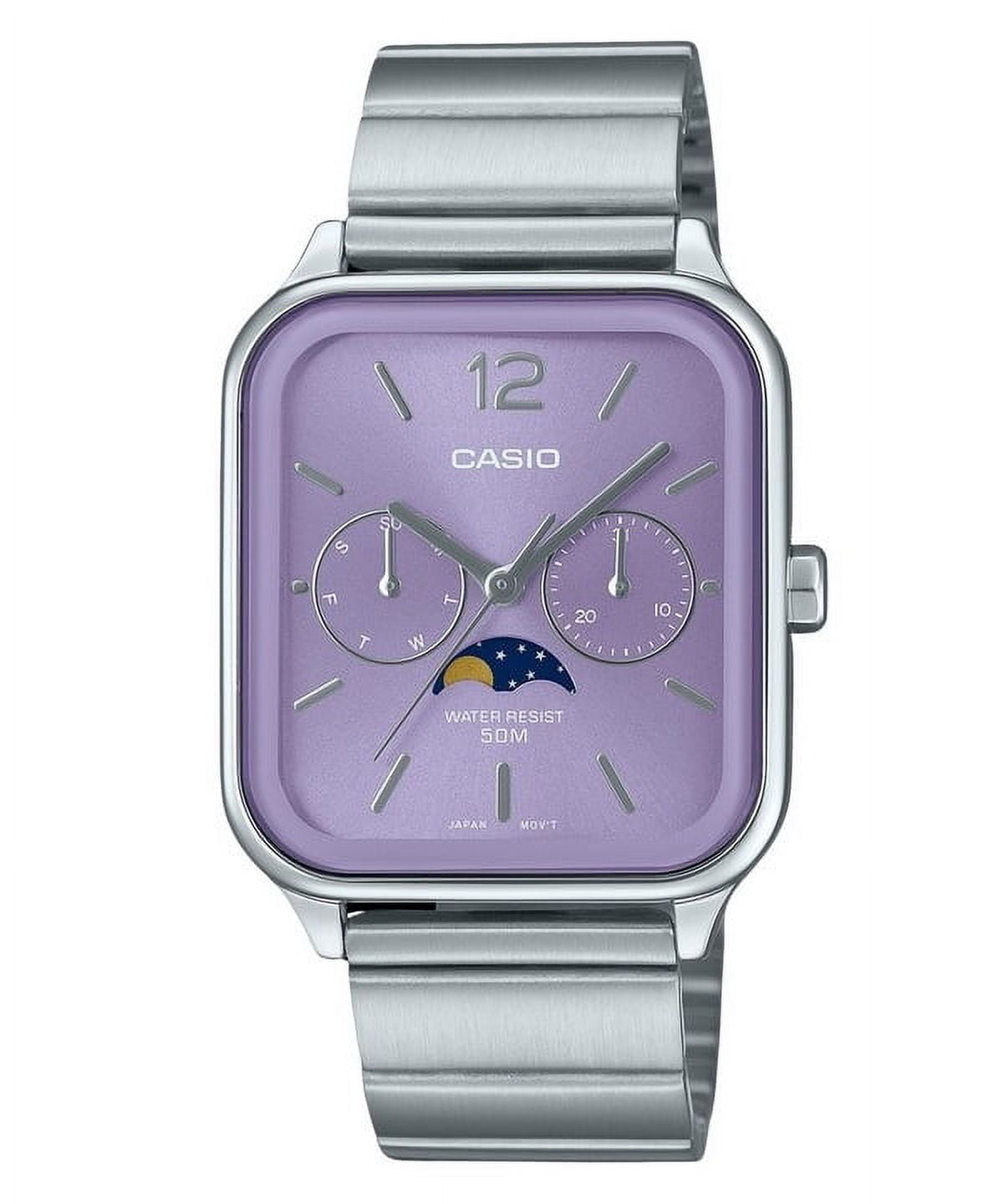 Casio Standard Analog Moon Phase Stainless Steel Purple Dial Quartz MTP ...