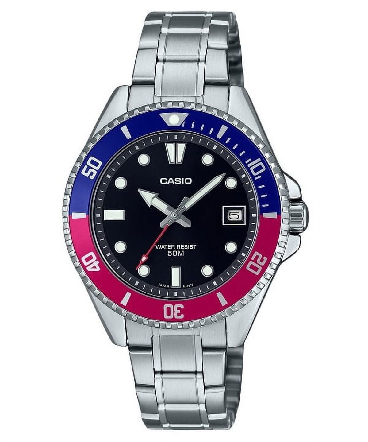Casio Standard Analog Pepsi Bezel Stainless Steel Black Dial Quartz MDV-10D-1A3 Men's Watch ...