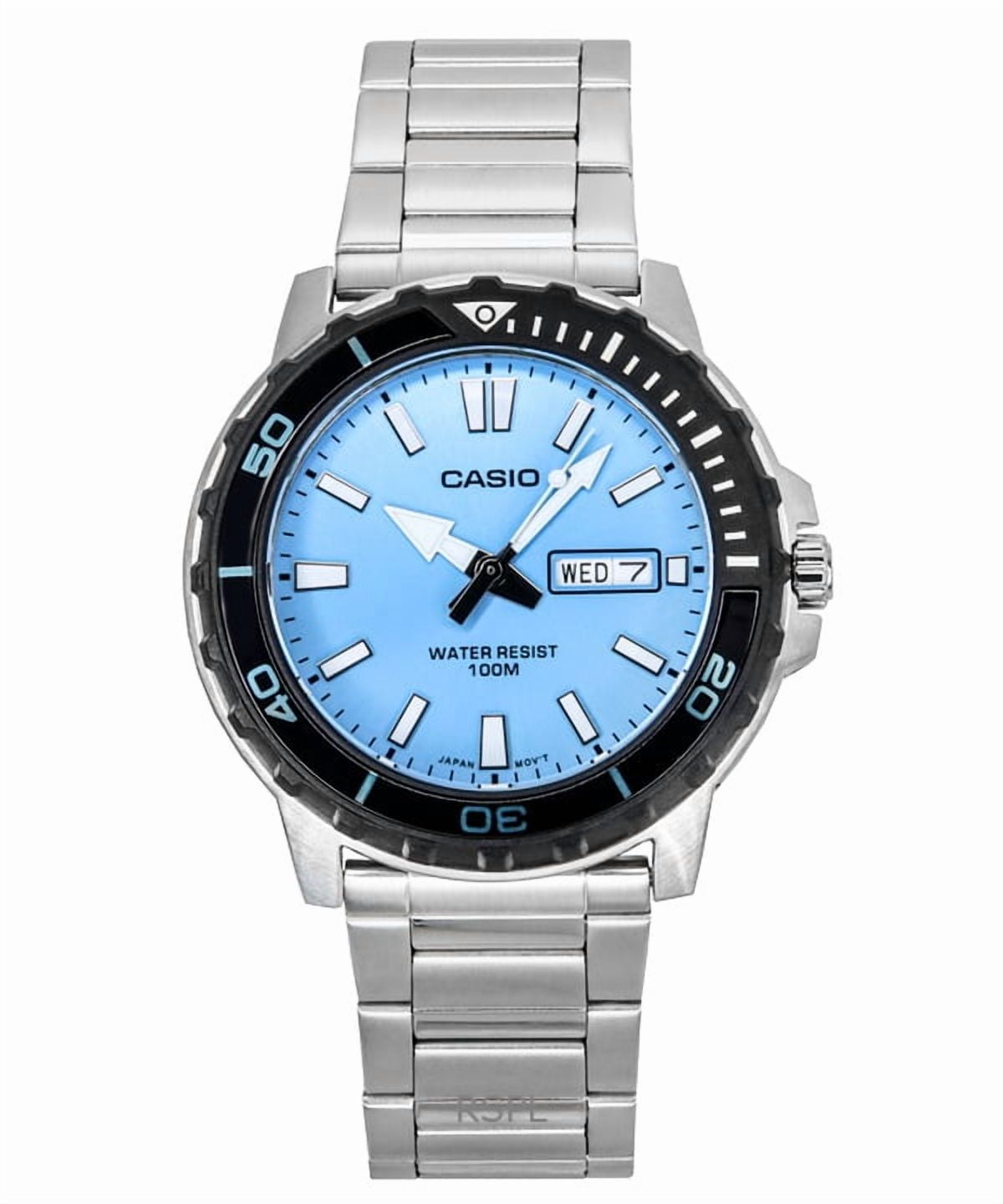 Casio Standard Analog Stainless Steel Aqua Blue Dial Quartz MTD-125D-2A3V 100M Men's Watch ...