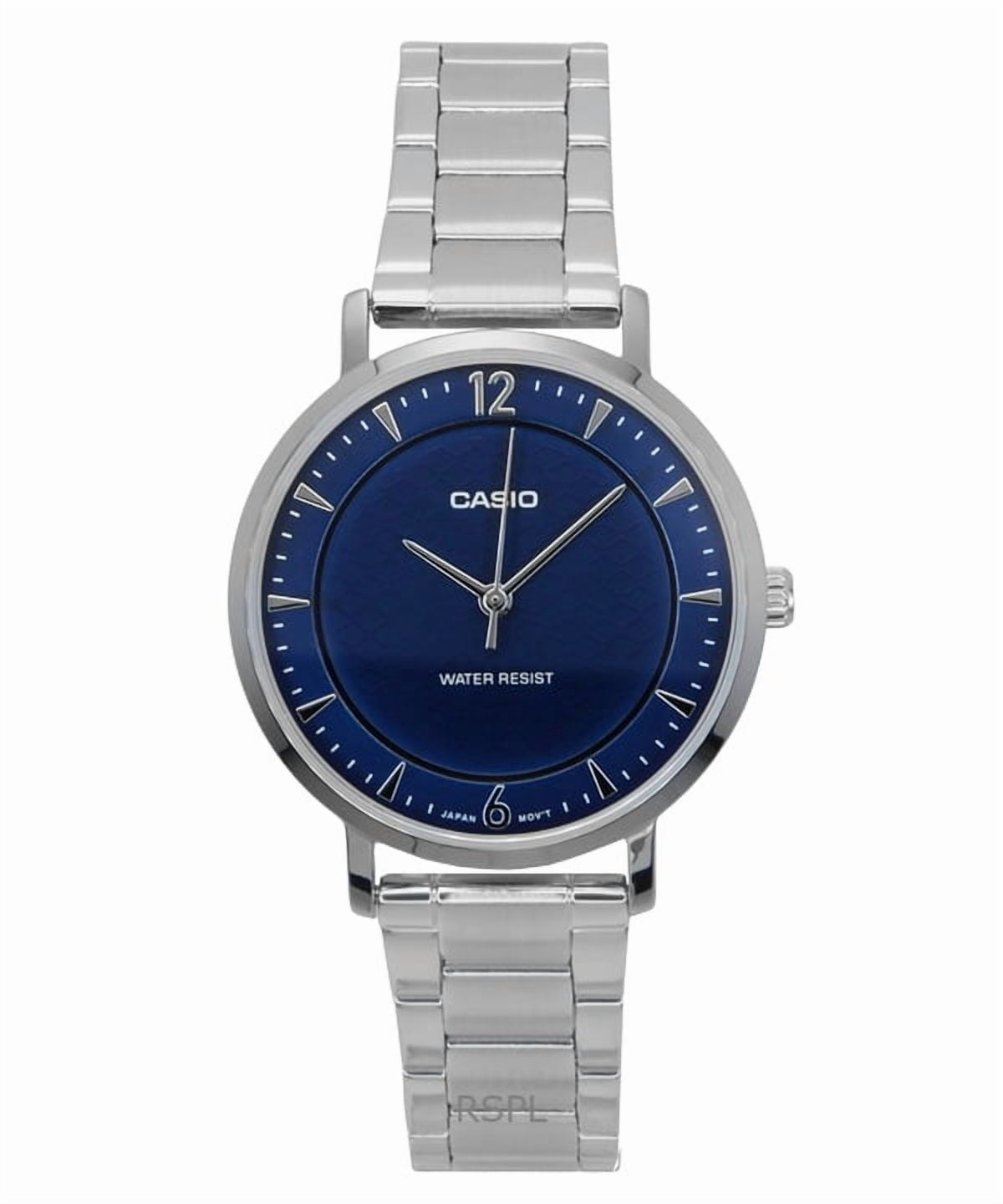 Casio Women’s Silver Watch with Blue Textured Dial - LTP-VT04D-2ADF ...