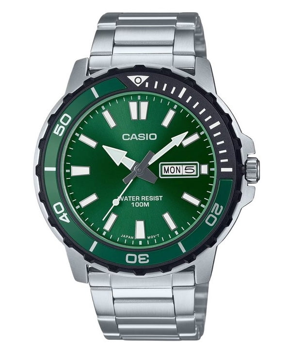 Casio Standard Analog Stainless Steel Green Dial Quartz MTD-125D-3AV ...
