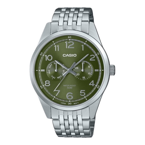 Casio Standard Analog Stainless Steel Green Dial Quartz MTP-E340D-3AV ...