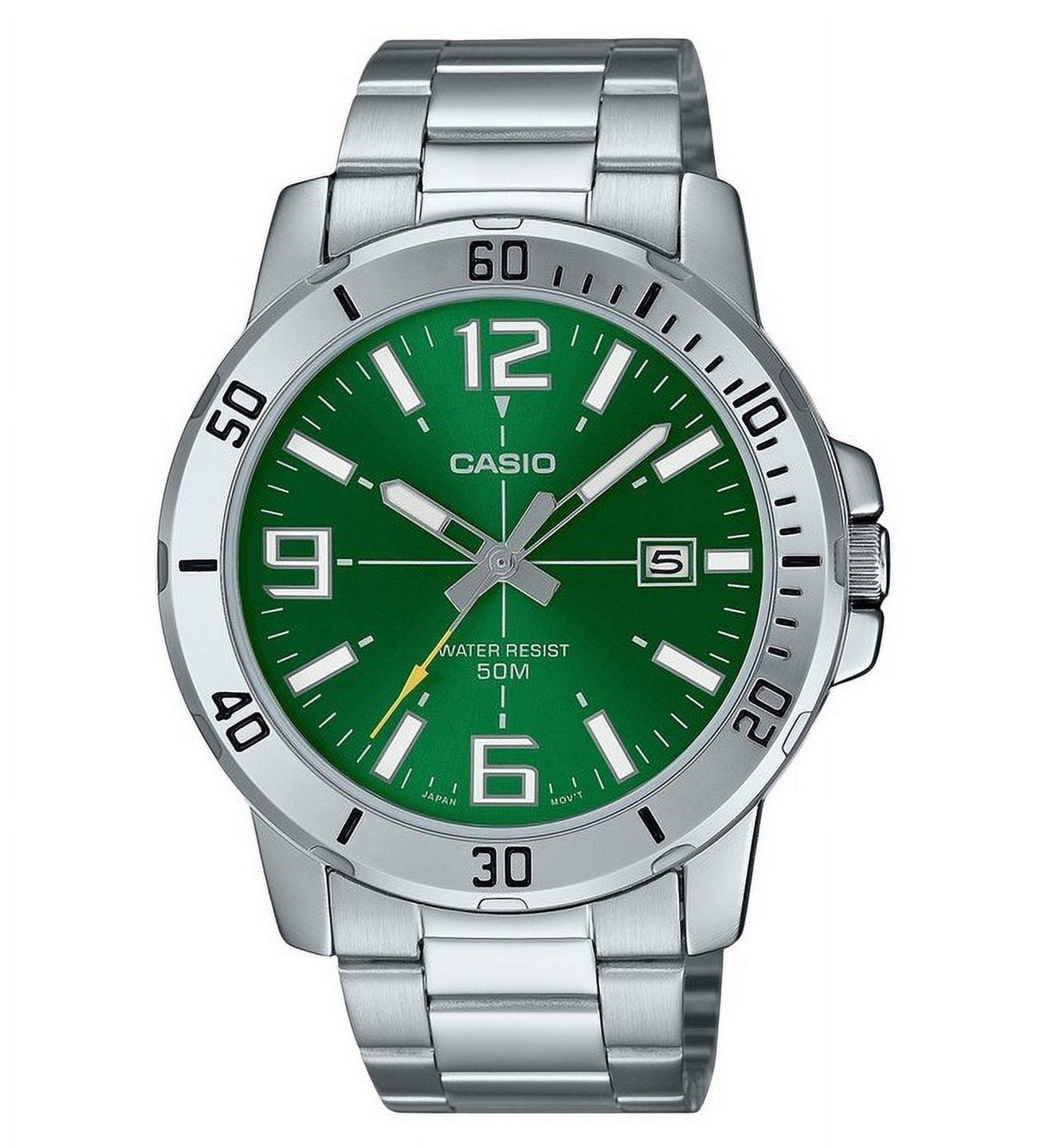Casio Men’s Green Dial Stainless Steel Analog Watch - MTP-VD01D-3BVUDF ...