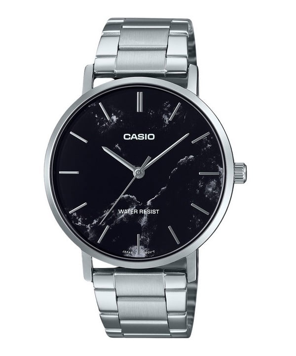 Casio Standard Analog Stainless Steel Marble Inspired Black Dial Quartz MTP-VT01DM-1A Men's ...