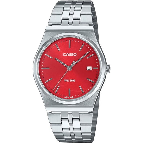 Casio Standard Analog Stainless Steel Red Dial Quartz MTP-B145D-4A2V ...