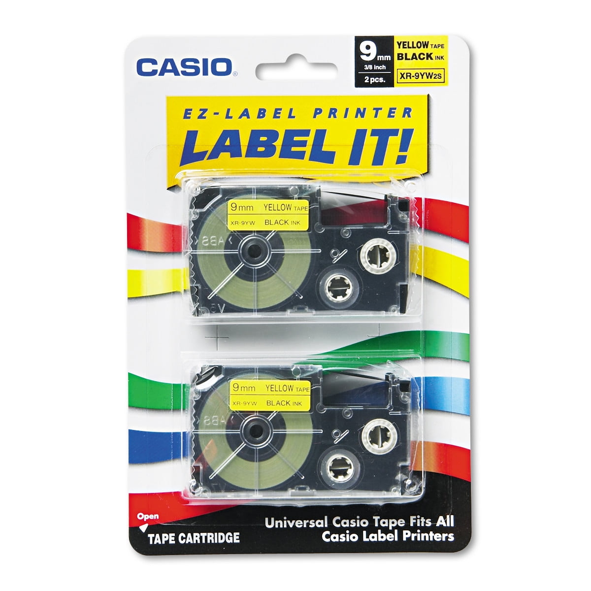 Casio Tape Cassettes for KL Label Makers, 9mm x 26ft, Black on Yellow ...