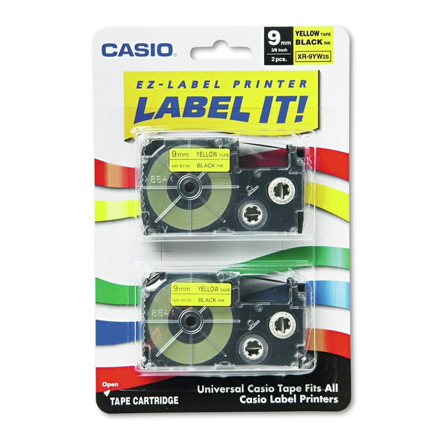 Casio Tape Cassettes for KL Label Makers, 9mm x 26ft, Black on Yellow ...