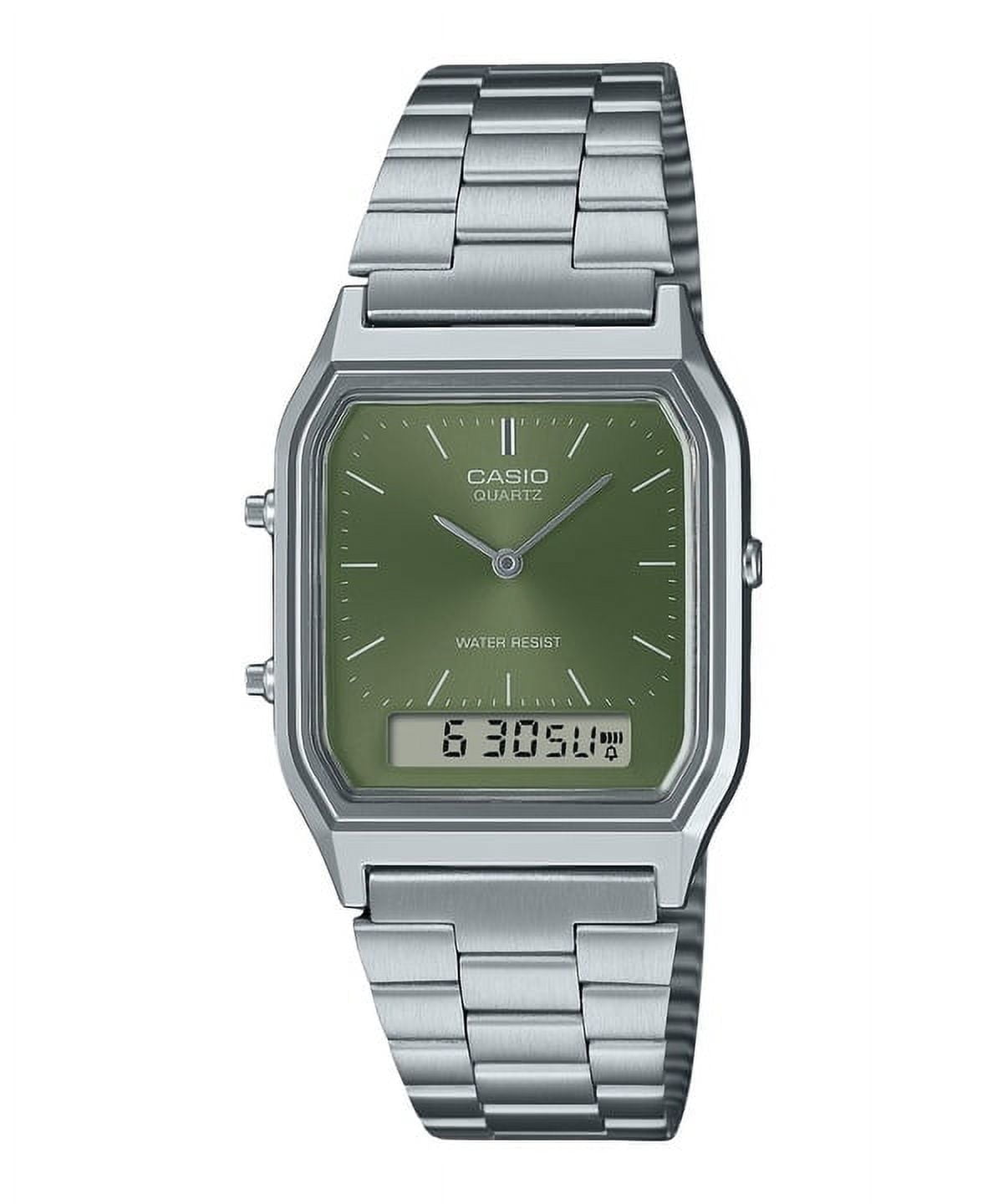 Casio Vintage Analog Digital Green Dial Dual Time Quartz AQ-230A-3AMQY ...
