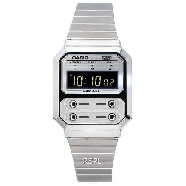 Casio Vintage Digital Stainless Steel Quartz A100WE-7B A100WE-7B Unisex ...