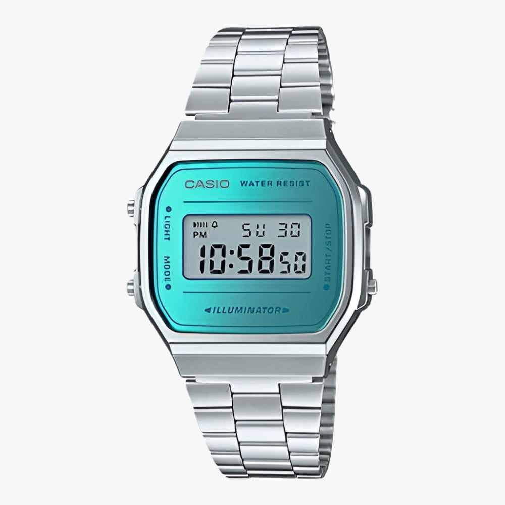 Casio LCD Vintage Silver & Blue Digital Wrist Watch A168WEM-2VT ...