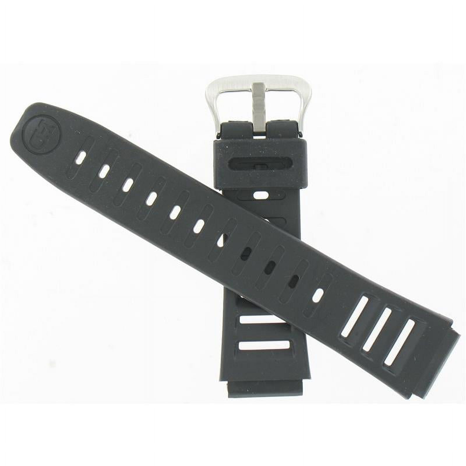 Casio Watchband 20mm Black Rubber Strap with Silver Tone Polished ...