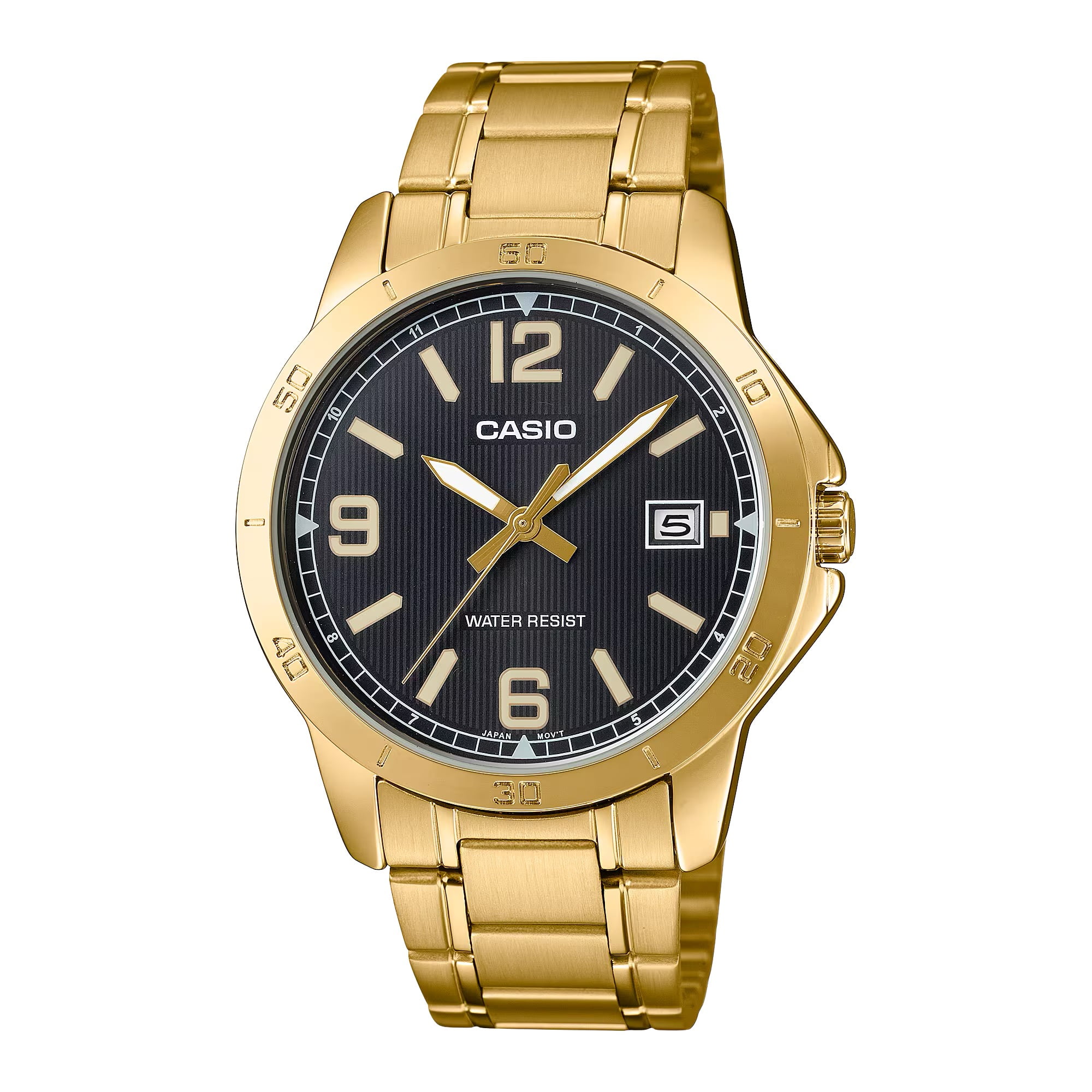 Casio Men’s Gold Stainless Steel Watch with Black Dial - MTP-V004G ...