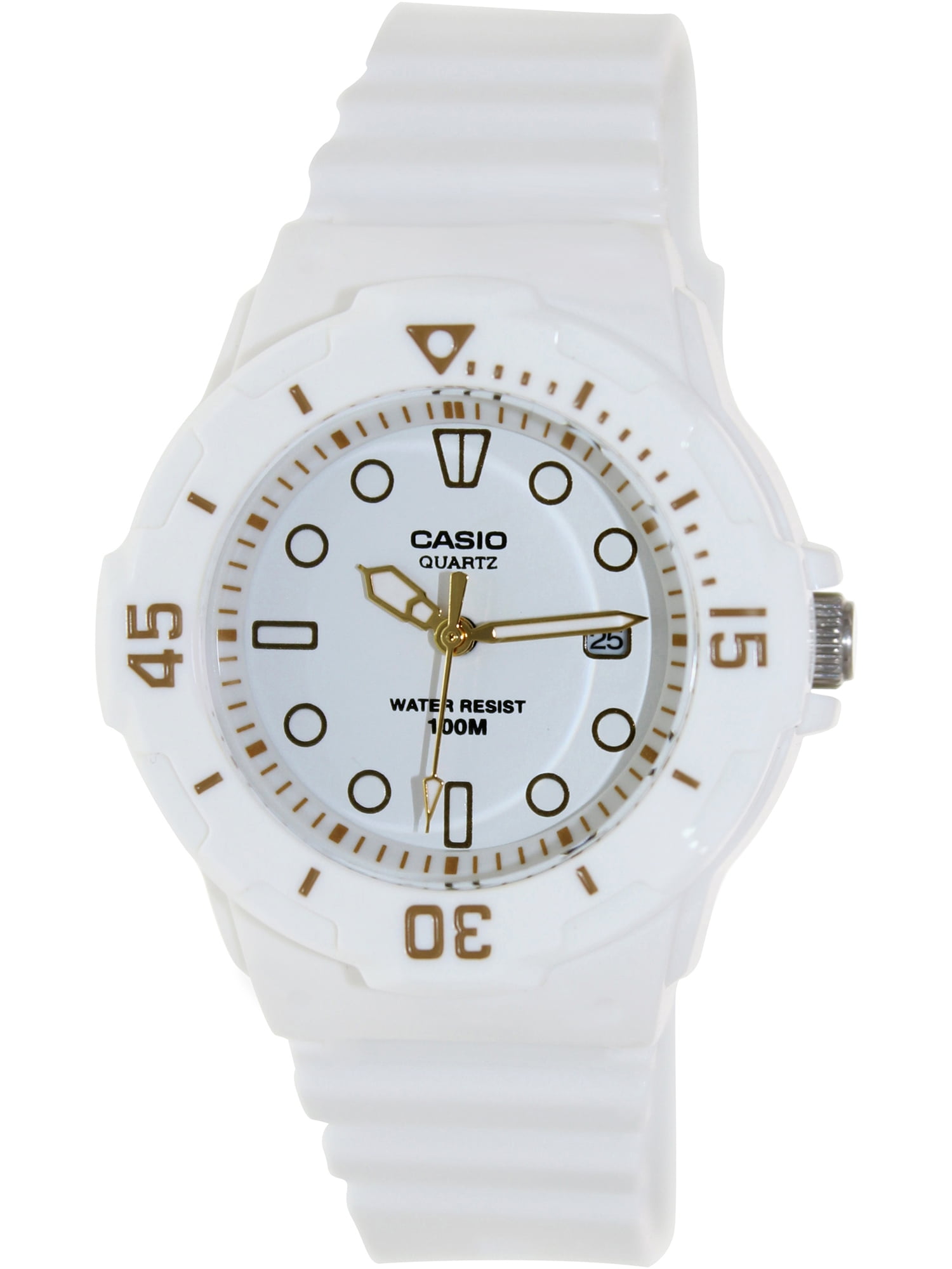 Casio Women's Gold Dive Style Sport Watch, Waterproof with White Resin ...