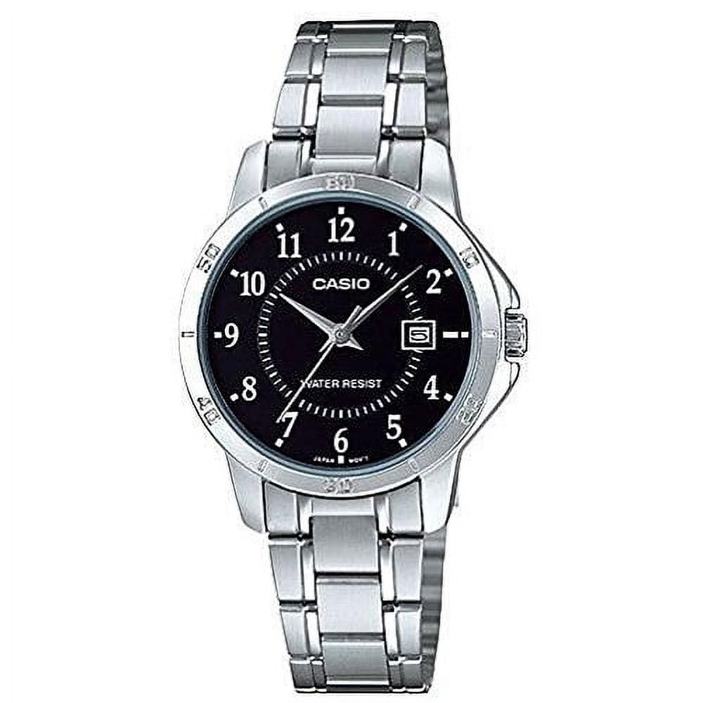 Casio Water Resistant Women's Silver Stainless Steel Black Dial Analog ...