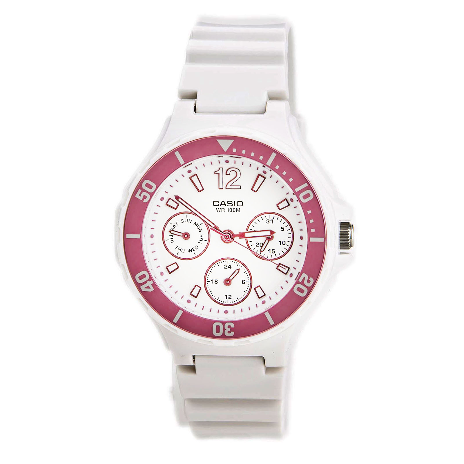 Casio Women's Sport Classic Pink Multi-Dial Watch, White Resin Strap ...