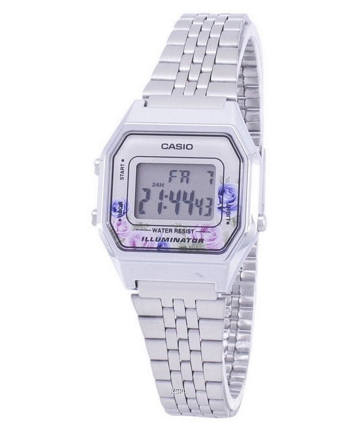 Casio Women's Vintage LA680WA-4C Silver Stainless-Steel with Flowers ...