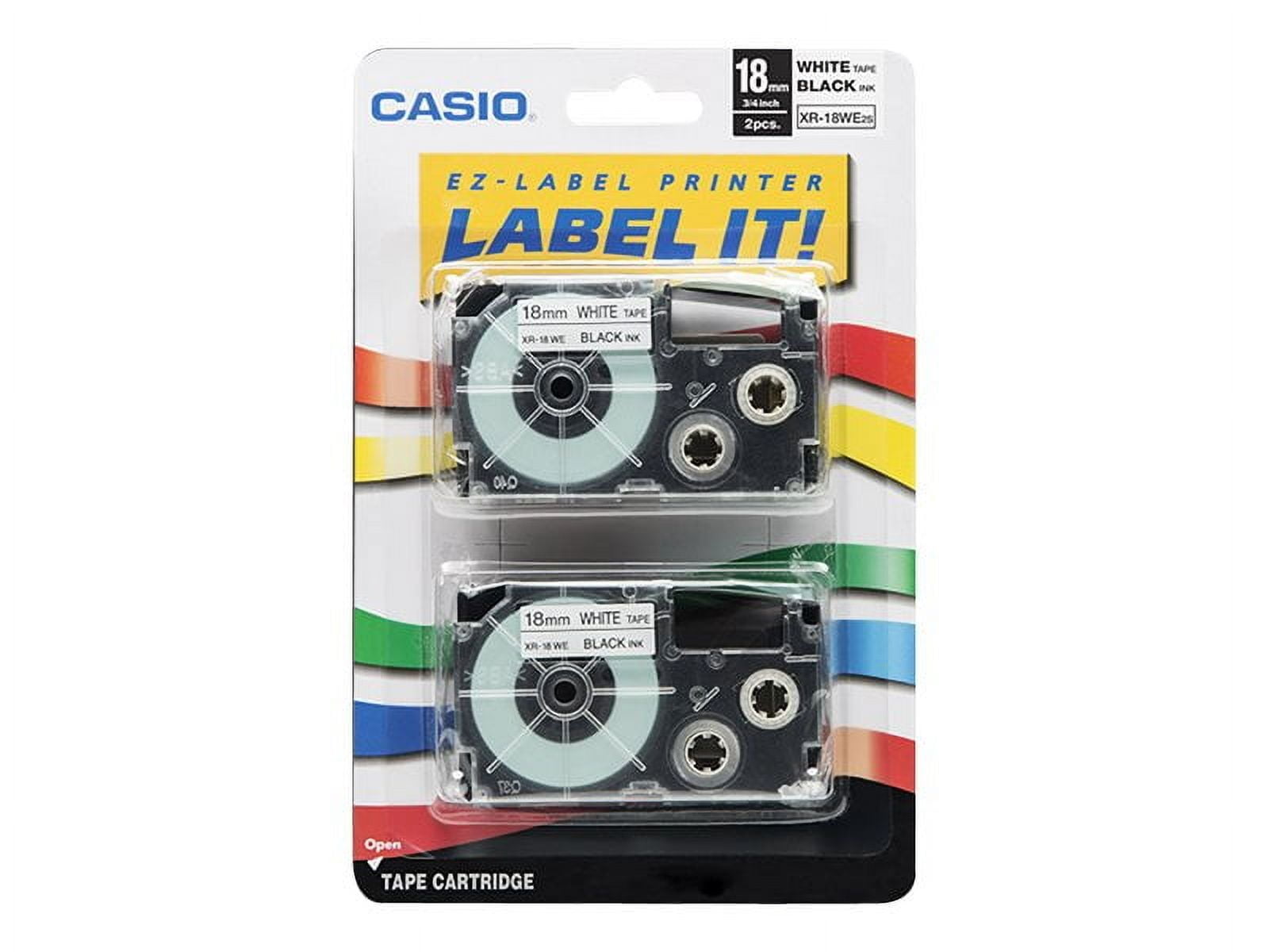 Casio XR18WE2S Tape Cassettes for KL Label Makers, 18mm x 26ft, Black ...