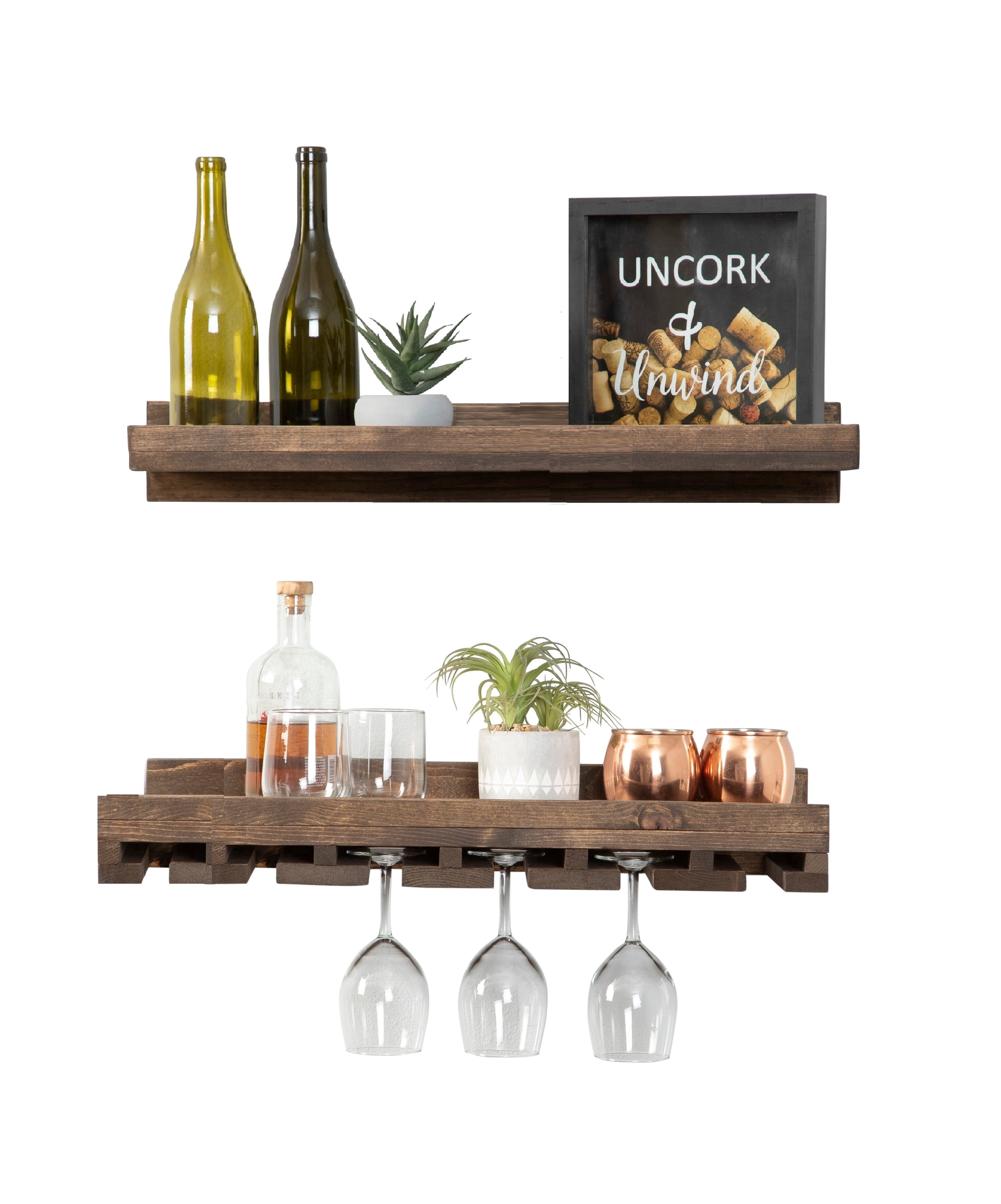 Cask & Timber Wall Mounted Wine Rack with Stemware Glass Holder Solid ...