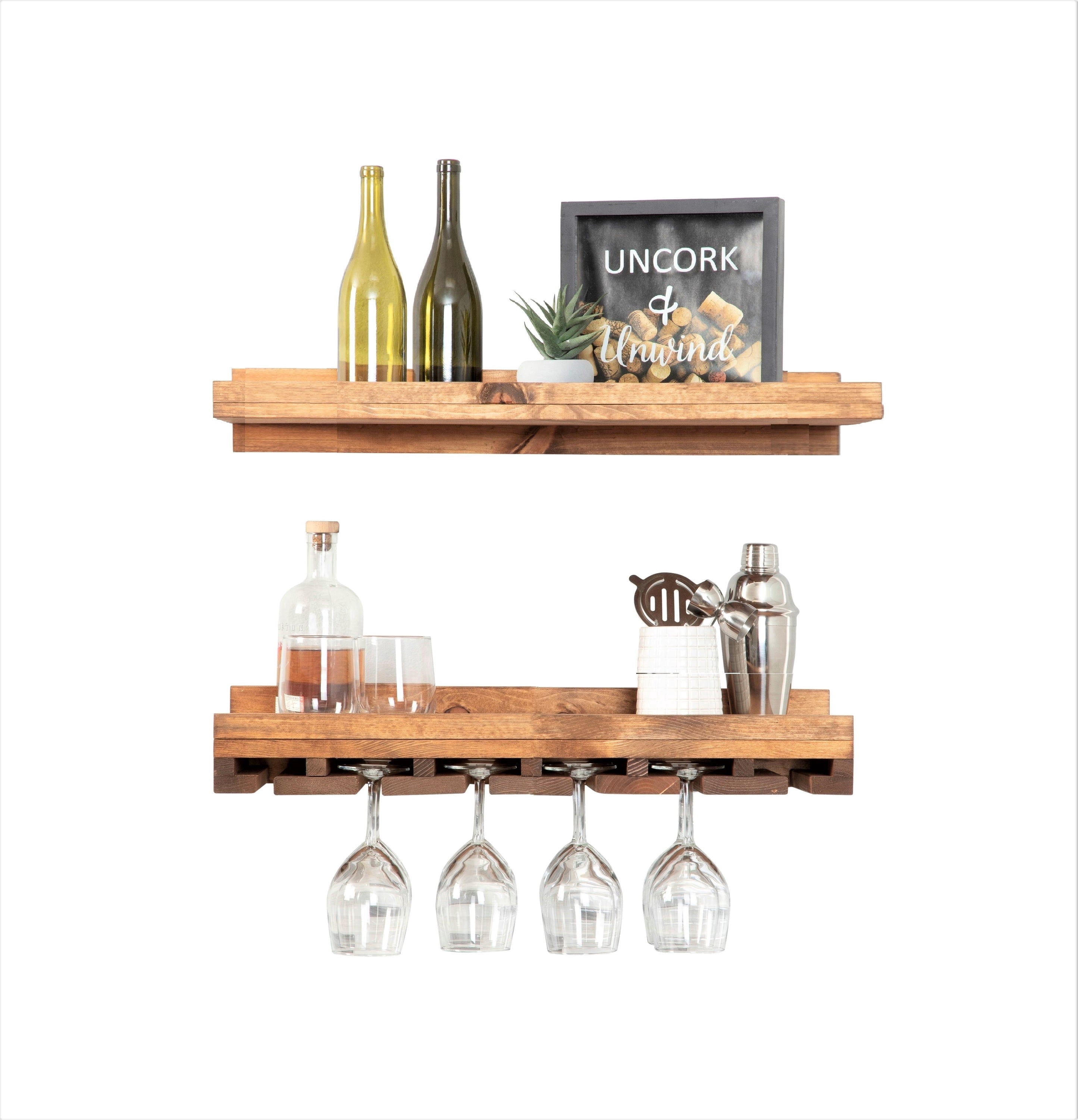 Cask & Timber Wall Mounted Wine Rack with Stemware Glass Holder Solid ...
