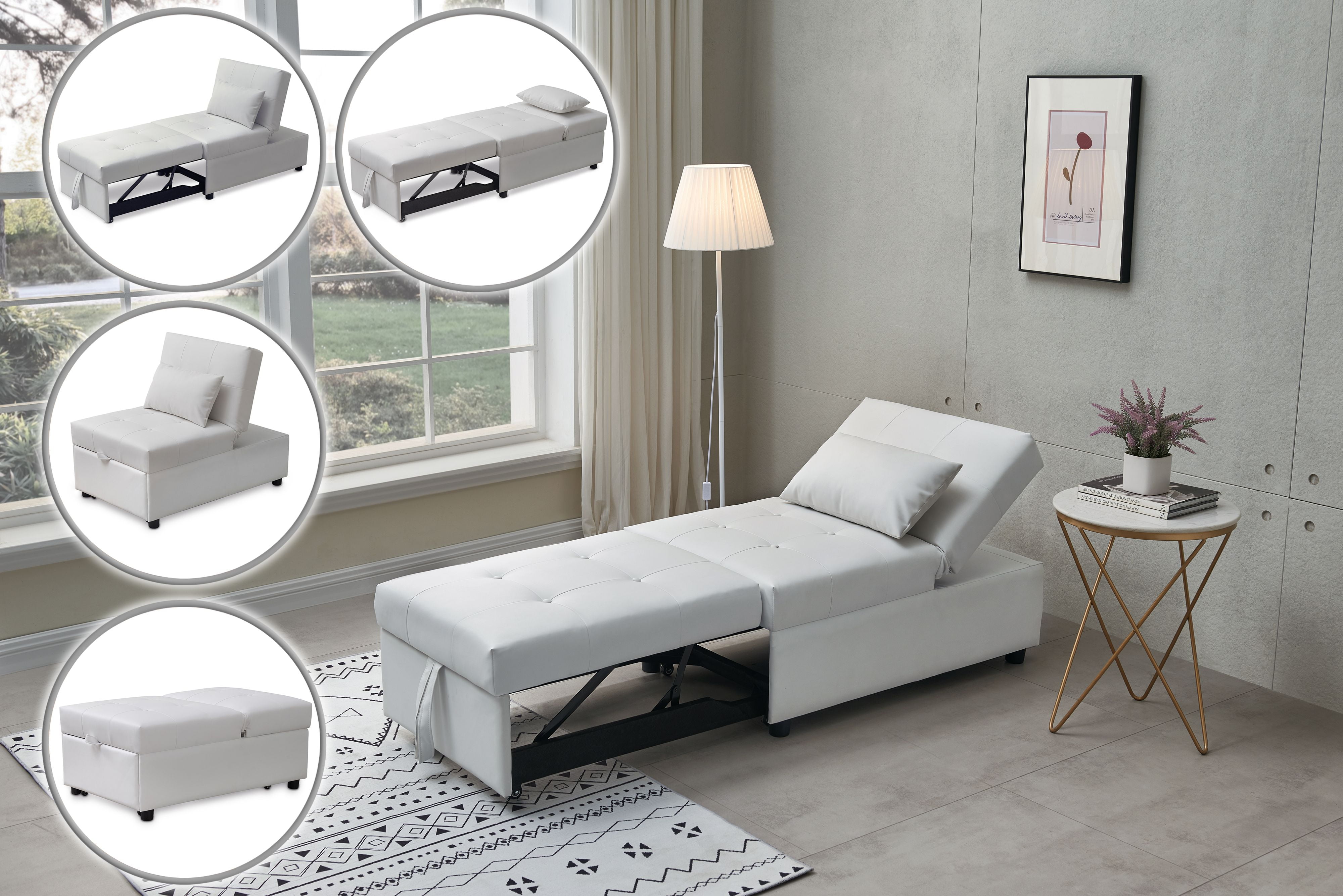 Caskey Convertible Ottoman Sleeper Bed Chair, White Vinyl - Walmart.com
