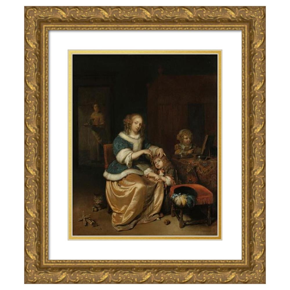 Caspar Netscher 15x17 Gold Ornate Wood Frame and Double Matted Museum ...