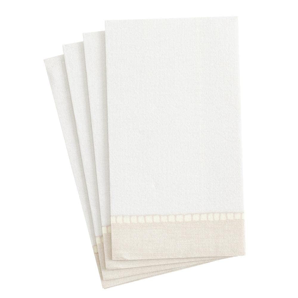 Caspari Linen Border Paper RRF12 Linen Guest Towel Napkins in Natural ...